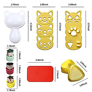 Cute Cat Rice Ball Molds 6 Sets Sushi Molds Bento Accessories Kits with 3PCS Vegetable Fruit Cutter Shapes and 1PC Gimbap Mold Triangle for Nori Rice Making DIY Bento Box Picnic Tools