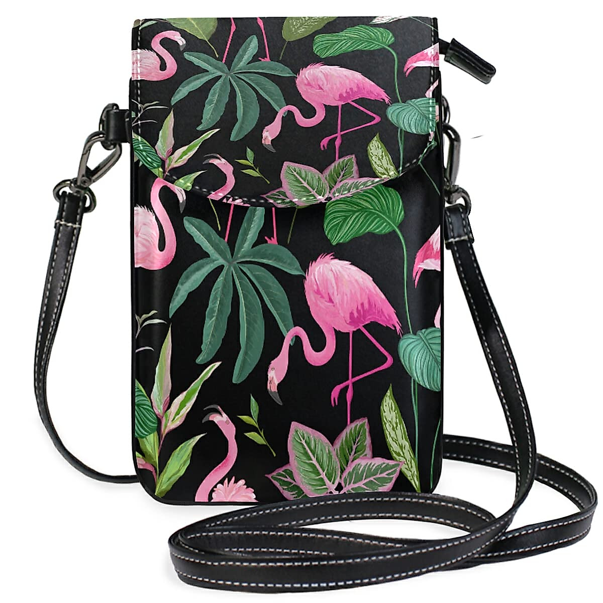 Women Leather Crossbody Bag Flamingo Cell Phone Credit Card Shoulder Bag