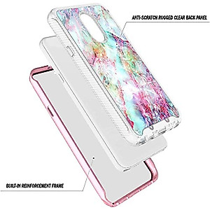 E-Began Case for LG Journey LTE L322DL, Neon Plus/Aristo 4+ Plus/Escape Plus/Tribute Royal/Arena 2, Full-Body Protective Shockproof Bumper with Built-in Screen Protector -Marble Design Fantasy