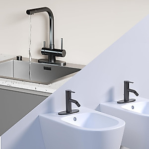 2 pc Faucet Plate, Faucet Hole Cover, Deck Plate Escutcheon for Kitchen Faucet- Sink Hole Cover, Plumbing Cover Plates, 5.5" Deck Plate for Pull Down Faucet: Stainless Steel (Mate Black)