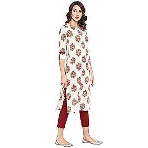 Janasya Indian Women's White Pure Cotton Kurta(JNE3440-KR-M)