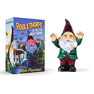 Solar Powered LED Garden Gnome w/ Creepy Light-up Glowing Red Eyes, 11" Tall, Weather Resistant, Meet Figglethorpe The Fire-Eyed Gnome