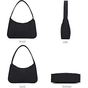 YIKOEE Small Nylon Shoulder Bags for Women Elegant Feminine Mini Handbags with Zipper Closure (Black)