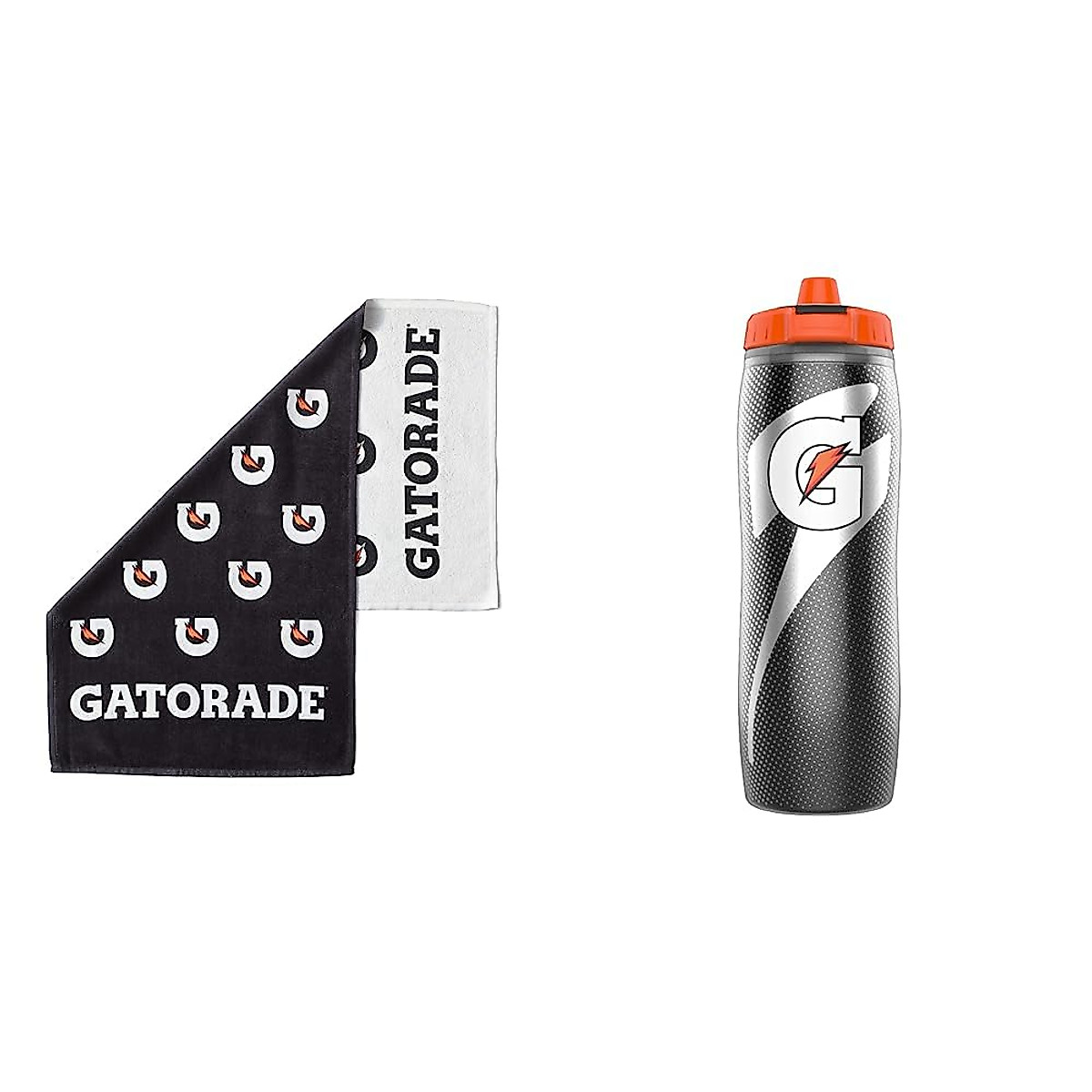 Gatorade Premium Sideline Towel Bi-color, White, Small & Insulated Squeeze Bottle, Black, 30oz