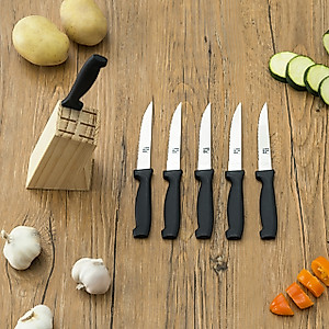 Home Basics 6 Piece Stainless Steel Knife Set with Wooden Block, Non Slip Handles, Black