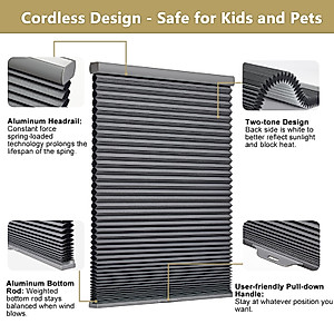 Xidamen Custom Cellular Shades Cordless Window Blinds for Home, Blackout Honeycomb Blinds, Accordion Blinds for Doors, Upgraded, Better Thermal Insulation (Dark Grey)