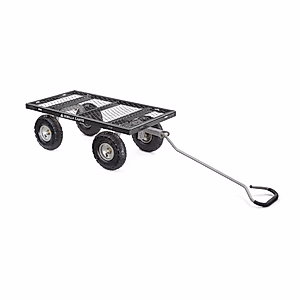 Gorilla Carts 800 Pound Capacity Steel Utility Cart, Flatbed Dolly Gardening Cart Outdoor Yard Wagon with Tow Handle and Removable Sides, Grey