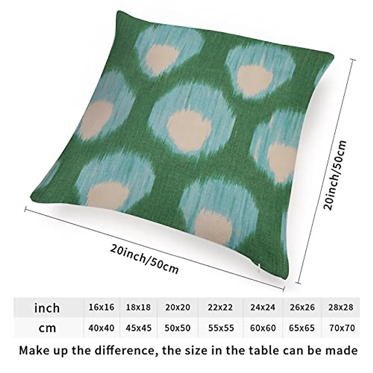 MangGou Peacock Green and Aqua Bukhara Ikat Cushion Cover Home Decor Sofa Pillows with Zipper Hidden Toss Pillows for Living Room Bedroom Gift White Linen 20x20in