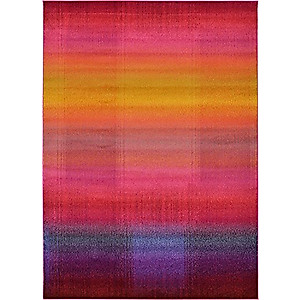 Unique Loom Estrella Collection, Gradient, Sunset, Abstract, Bright Colors Area Rug, 7 x 10 ft, Pink/Gold