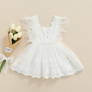 Newborn Baby Girl Lace Tassel Dress Ruffles Sleeve Backless Princess Tutu Dresses Sundress with Bowknot
