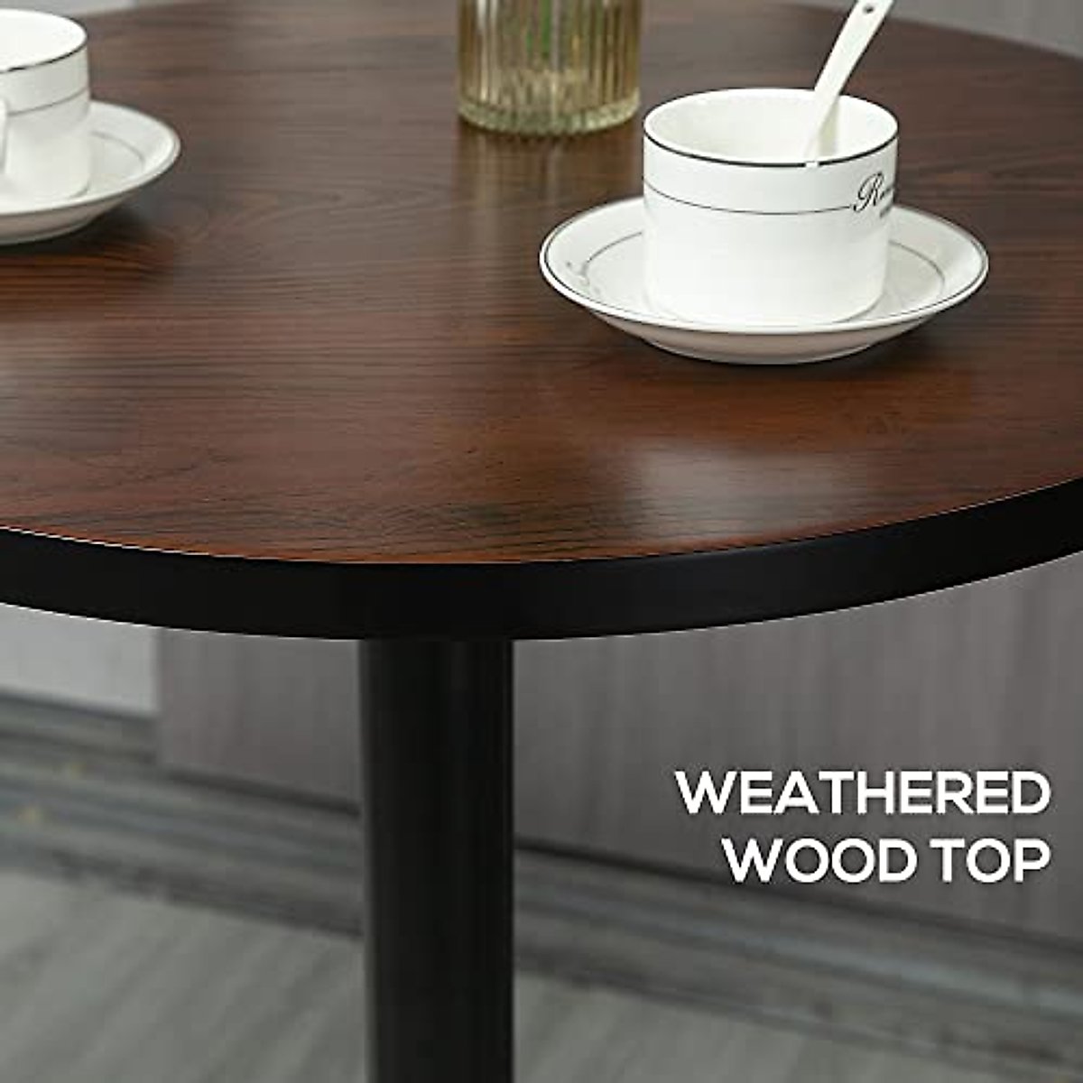 HOMCOM 42" H Bar Height Round Bar Table, Rustic Industrial Pub Table, Elm Wood Top Bistro Table with Metal Base