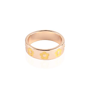RIAH FASHION Simple Adjustable Open Ring - Delicate Crystal Rhinestone Cubic Wrap Ring Floral (Epoxy Color Daisy Metal Ring - Gold Yellow)