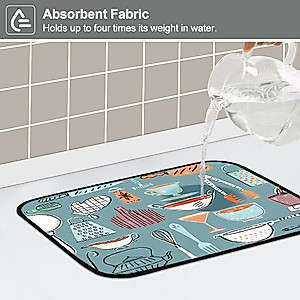 Summout Reversible Microfiber Dish Drying Mat for Kitchen Counter, Water Absorbent Heat Resistant - Kitchenware Set - Medium 16x18 Inches - 1 Pack