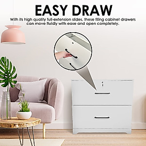 JRA products File Cabinet with Lock | 2 Drawers Wooden Lateral Storage Filing Cabinet with Anti-Tilt Mechanism with 8 Hanging Bars for Letter, Legal, F4 and A4 Size Files for Home Office White