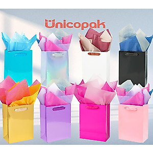 UnicoPak Iridescent Gift Bags, 30 Pcs Small Size 6x3.2x8 Inch Cardboard Paper with Waterproof Glossy Finish, Party Favor Bags for Birthday, Wedding, Bridal Shower