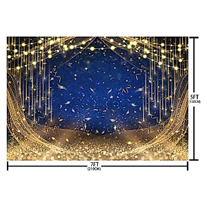 AIBIIN 7x5ft Royal Blue and Gold Party Photo Backdrop Gold Dripping Glitter Bridal Shower Photography Background Wedding Birthday Bachelorette Graduation Prom Party Decorations Banner