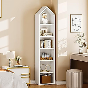 YITAHOME 73" Tall Narrow Bookshelf, Modern Open 5 Tier Bookcase, Wooden Shelf Stand for Small Spaces, Display Shelving Storage Rack for Bedroom, Living Room, Home Office, White