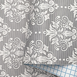 Yifely Gray-White Damask Shelf Liner Peel & Stick PVC Drawer Paper Covering Apartment Old Cabinets Shelves 17.7 Inch by 9.8 Feet Removable Countertop Decor