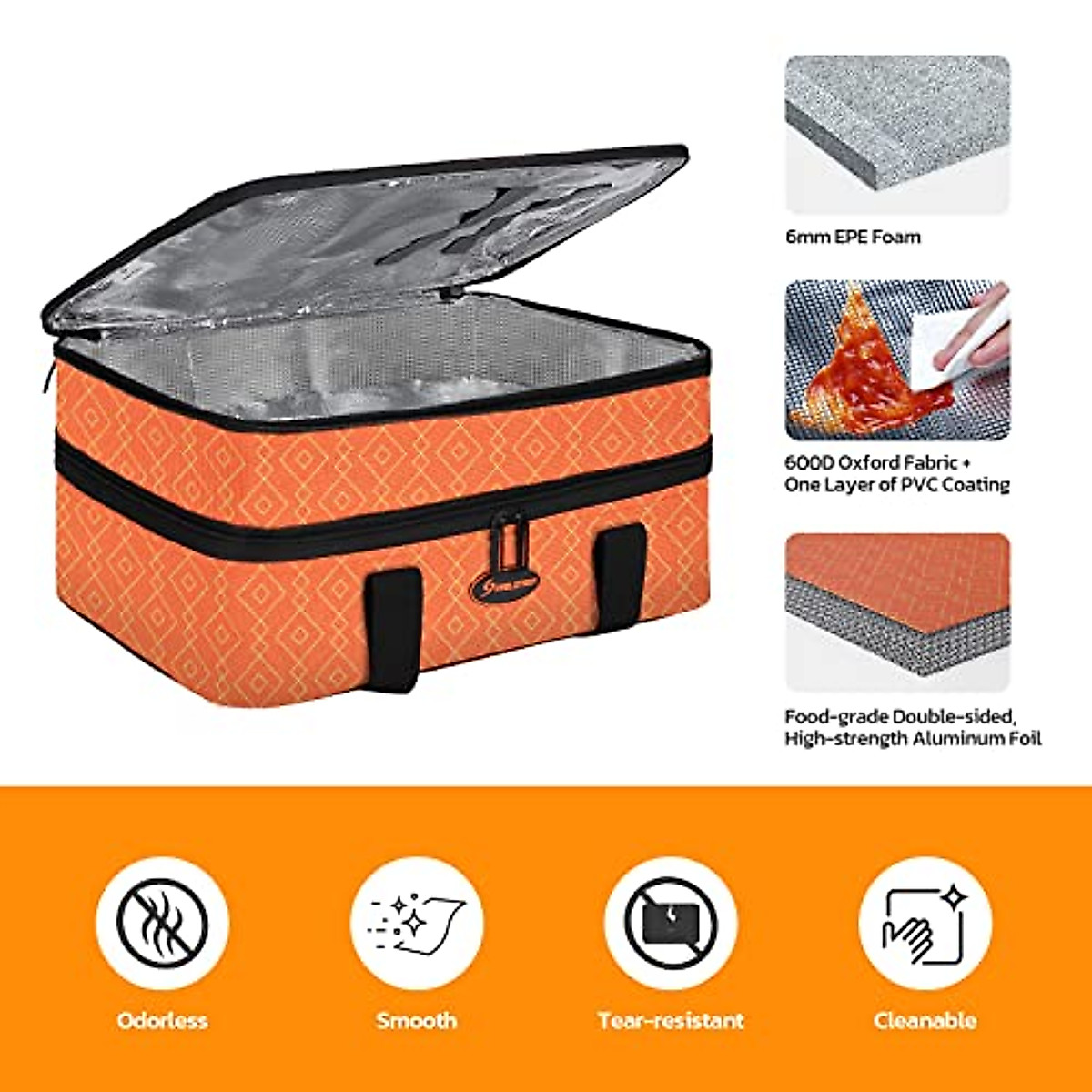 Maelstrom Insulated Casserole Carrier For Hot or Cold Food,Expandable Lasagna Lugger Tote,Collapsible Leakproof Large Food Buds,Portable Tote For Party,Picnic,Camping,Vibrant Orange