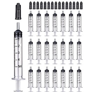 40 Pack 5ML Plastic Syringe Luer Slip with Cap, Great for Measuring, Refilling Watering and Pets Feeding(Not-sterile) (5ML)