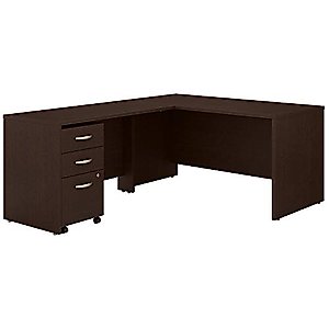 Bush Business Furniture Series C 60W L Shaped Desk with 3 Drawer Mobile File Cabinet in Mocha Cherry