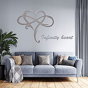 Infinity Heart Metal Wall Decor, Unique Infinity Heart Wall Decor Love Sign Plaque Steel Art Geometric Bedroom Ornaments Cut Out for Home, Wedding Decor (15.7x13.7in, Silver)