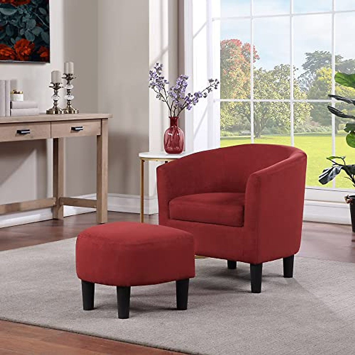 Convenience Concepts Take a Seat Churchill Accent Chair with Ottoman, Red Microfiber