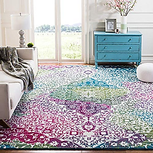 SAFAVIEH Watercolor Collection 5'3" x 7'6" Ivory / Fuchsia WTC672F Boho Chic Medallion Non-Shedding Living Room Bedroom Dining Home Office Area Rug