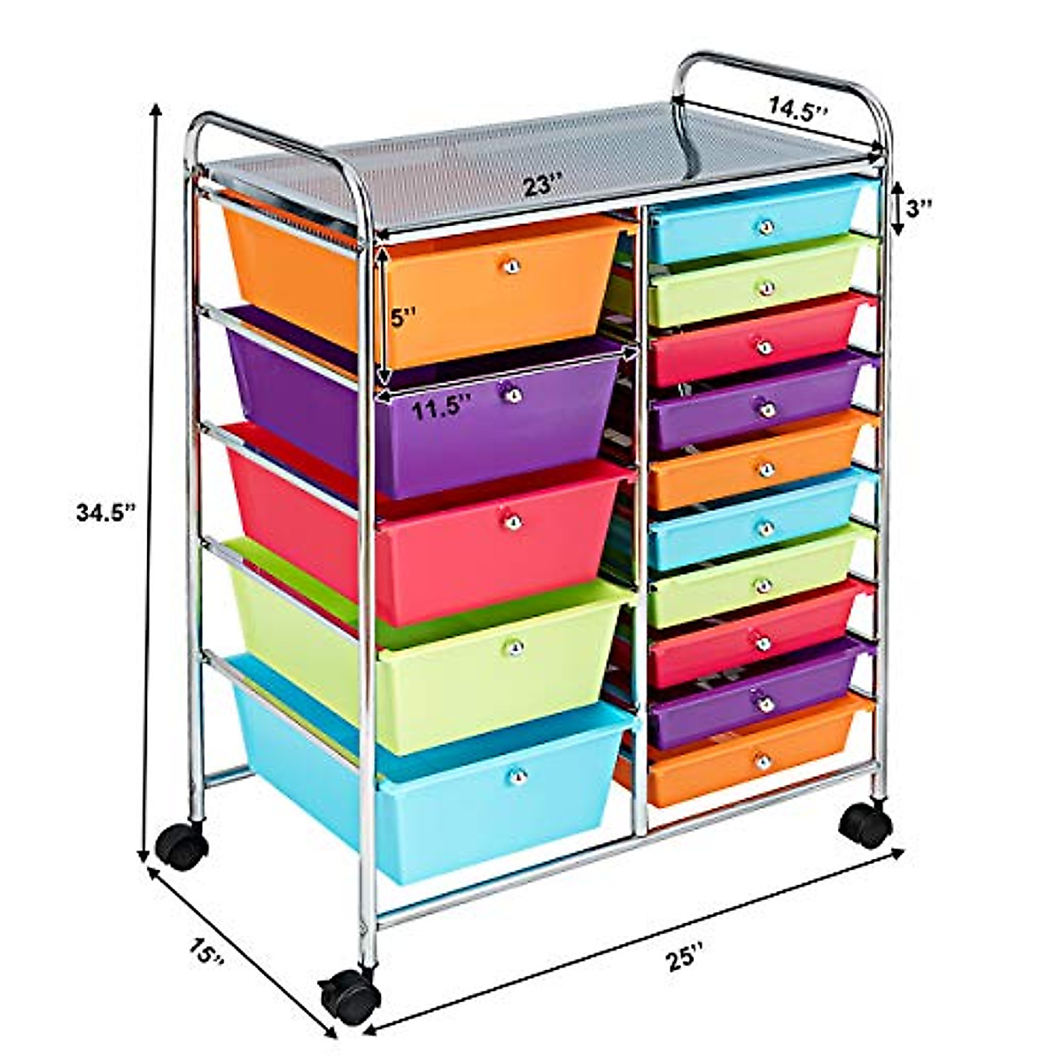 Giantex 15-Drawer Organizer Cart Office School Storage Cart Rolling Drawer Cart for Tools, Scrapbook, Paper (Multicolor)