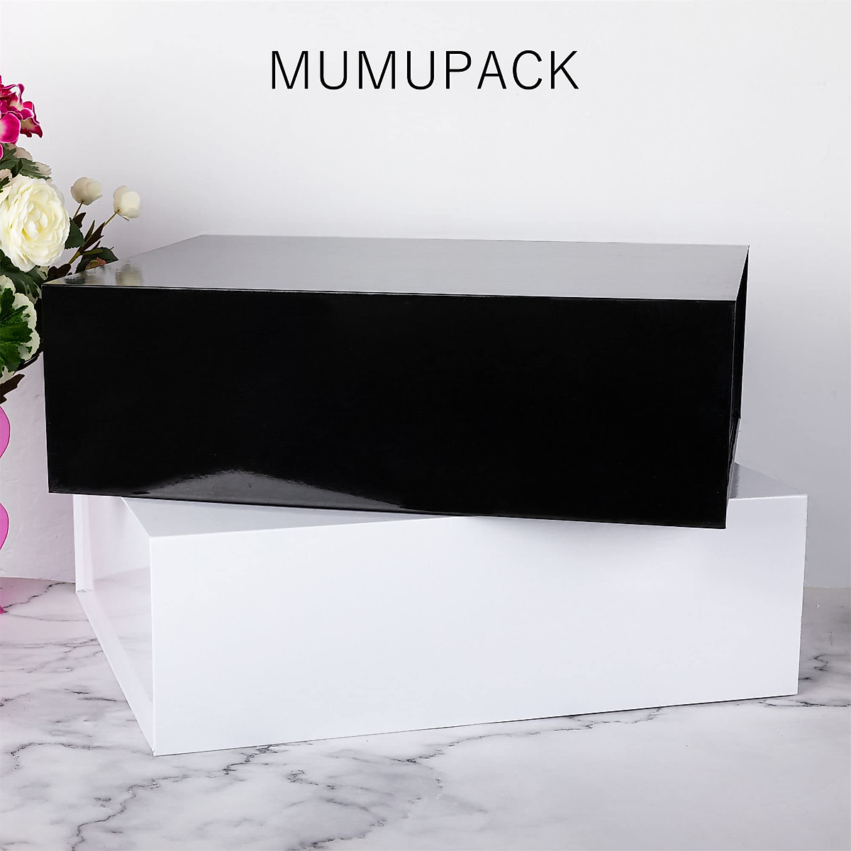 MUMUPACK White Gift Box 12x8x4.5 Inches,White Gift Box with Lid Contains Card, Ribbon,Collapsible Gift Box with Magnetic Lid Bridesmaid Proposal Gift Boxes (1 Pack)