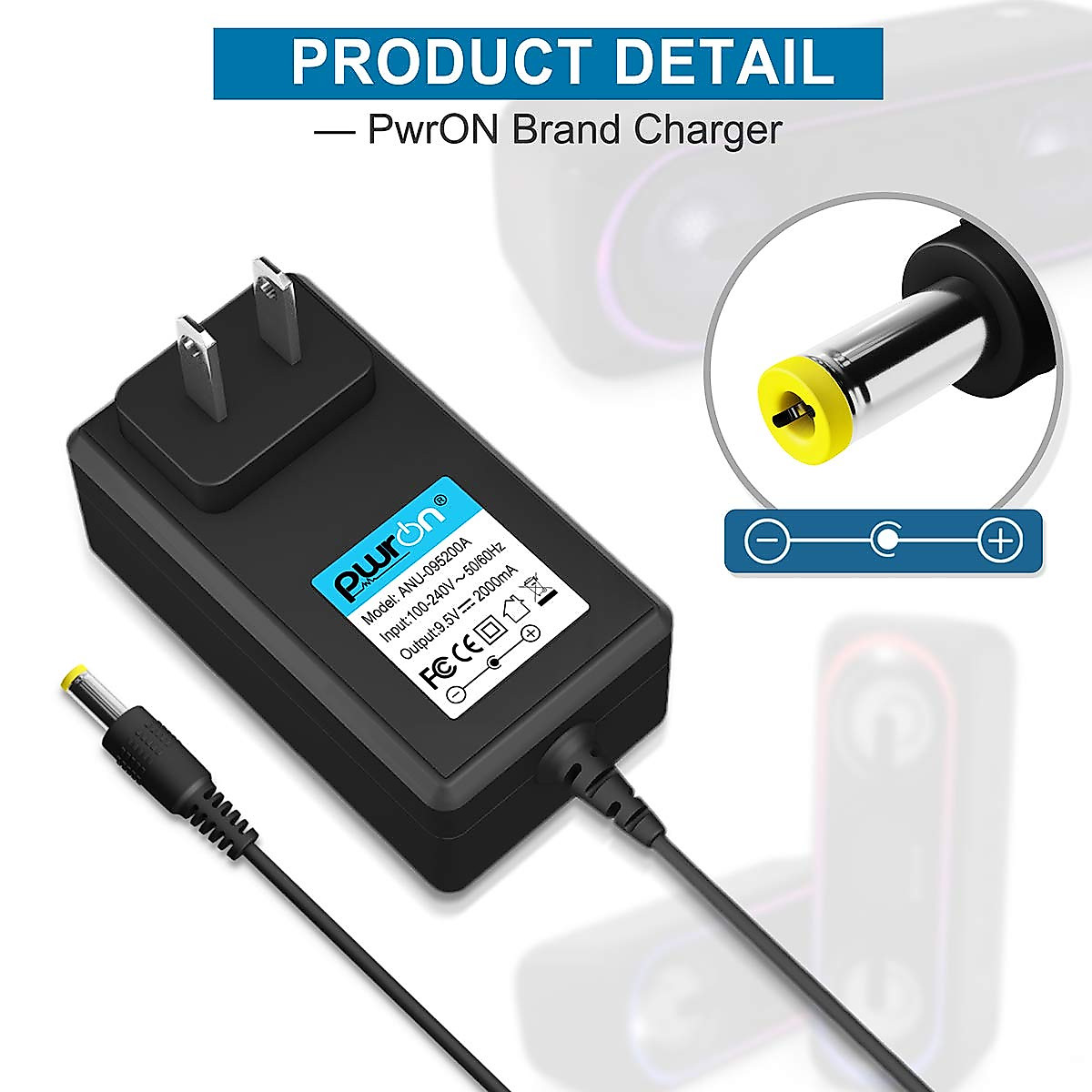 PwrON AC to DC Adapter Compatible with Sony SRS-XB40 SRSXB40 Portable Bluetooth Wireless Speaker SRS-XB40/BLK SRSXB40/BLK SRS-XB40/BLUE SRSXB40/BLUE SRSXB40/RED SRS-XB40/RED Power Supply Charger