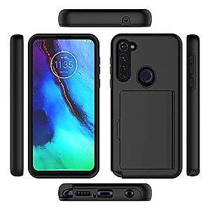 Tiflook for Moto G Stylus Case 2020, for Moto G Power 2020 Case, Dual Layer Hybrid Shockproof Hard Plastic Cover Rubber Bumper Hidden Credit Card Holder Slot Case for Motorola G Power/G Stylus,Black