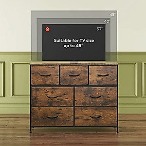 WLIVE Dresser TV Stand, Entertainment Center with Fabric Drawers, Media Console Table with Metal Frame and Wood Top for TV up to 45 inch, Chest of Drawers for Bedroom, Rustic Brown Wood Grain Print