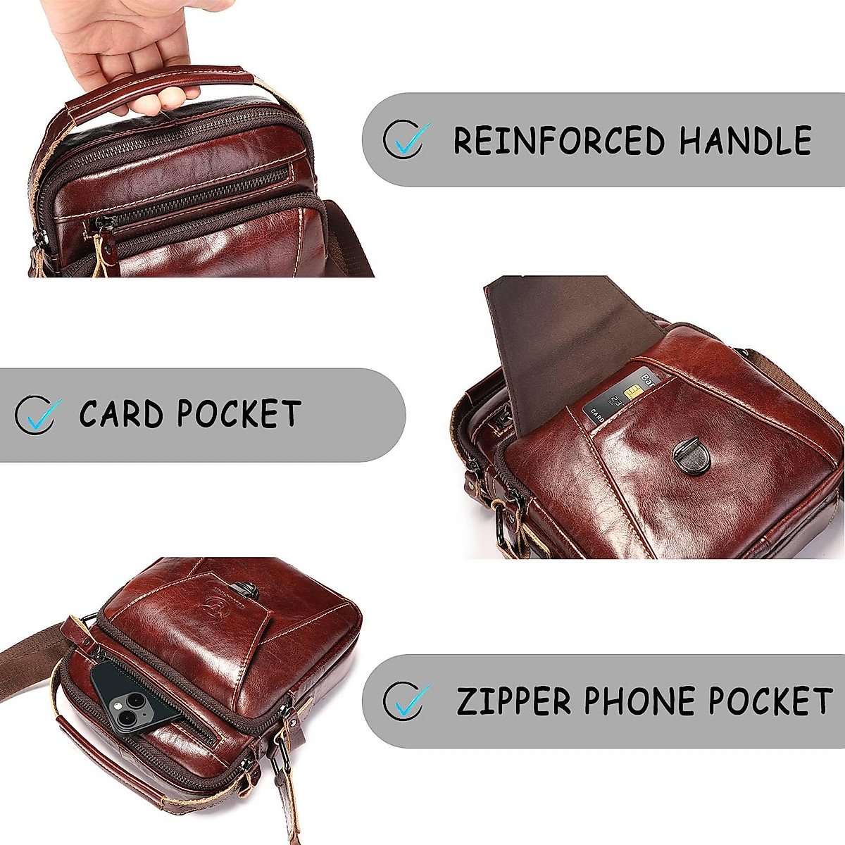 Mens Leather Messenger Bags Vintage Shoulder Bag Crossbody Satchel Handbag Travel Purse Casual Daypack