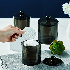 4 Pack Qtip Dispenser Apothecary Jars Bathroom with Labels - Qtip Holder Storage Canister Plastic Acrylic Jar for Cotton Ball,Cotton Swab,Q-tips,Cotton Rounds(Black)