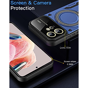 Ephoou Case for Xiaomi Redmi Note 12 4G with Ring Kickstand, Lens All-Inclusive Protection New Large Window Shockproof Anti-Scratch Armor Cover Case for Xiaomi Redmi Note 12 4G YD-Black