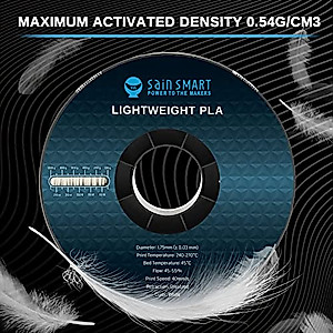 SainSmart Light Weight Filament 1.75mm, LW-PLA Low-Density Active Foaming 3D Printer Filament for RC Planes Drone Parts and Cosplay, White PLA Filament, 1KG