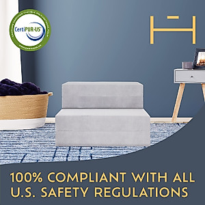 Heyward 4.5” Trifold Sofa + Mattress | Twin XL Size | Portable Certi PUR-US Certified Firm Foam Folds Into Couch | Washable Panne Velvet Material w/Non-Slip Base | 78”L x 38”W x 4.5”H