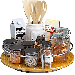 Lazy Susan Turntable Organizer - 10" Wood Rotating Spice Rack for Cabinet Pantry Kitchen Countertop, Table Storage (1 Tier-Silver)