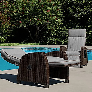 Grand patio Indoor & Outdoor Moor Recliner PE Wicker with Flip Table Push Back Reclining Lounge Chair, Cool Grey