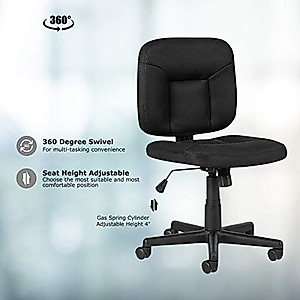 POWERSTONE Armless Office Chair Mid-Back Task Chair Swivel Ergonomic Small Desk Chair for Home Office Upholstered Low-Back Adjustable Black