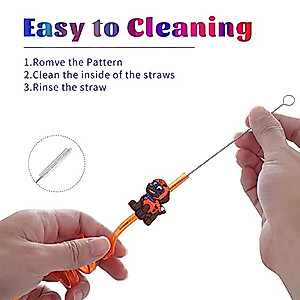 Paw Dog Party Supplies,JOUNYKOL 24Pcs Plastic Drinking Straws 8 Designs Great for Kids Boys Girls Gifts as Theme Party Decorations and Birthday Party Supplies with 2 Cleaning Brushes
