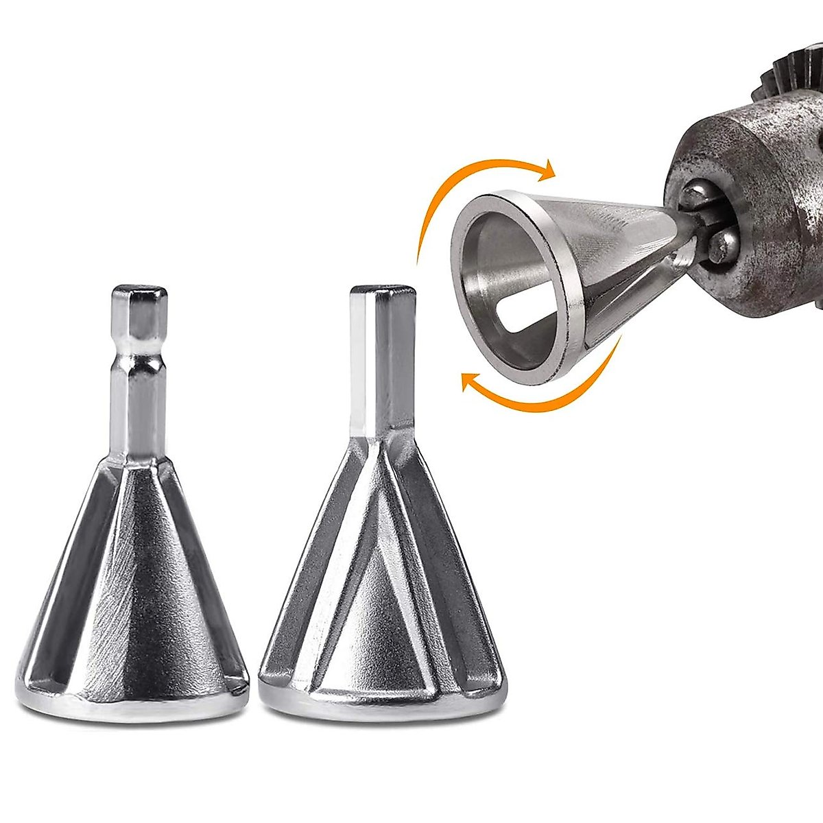 MEW 2PCS Deburring External Chamfer Tool, Grinding Angle Trimming Tool for Chuck Drill Bit (Triangular Handle Chamfer and Hexagonal Handle Chamfer)