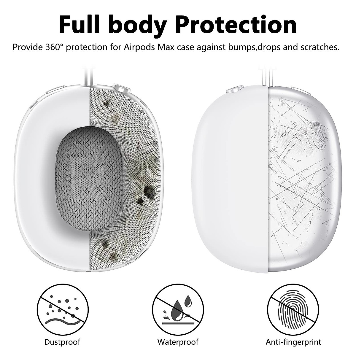 Silicone Case Cover for AirPods Max Headphones, Anti-Scratch Ear Pad Case Cover/Ear Cups Cover/Headband Cover for AirPods Max, Accessories Soft Silicone Skin Protector for Apple AirPods Max (White)