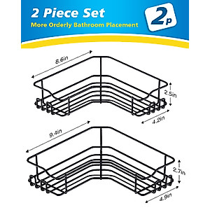Coraje 2 Pack L-Shape Black Modern, Minimalist Shower Caddy, Adhesive Shower Organizer, Stainless Steel, 40 lbs Capacity