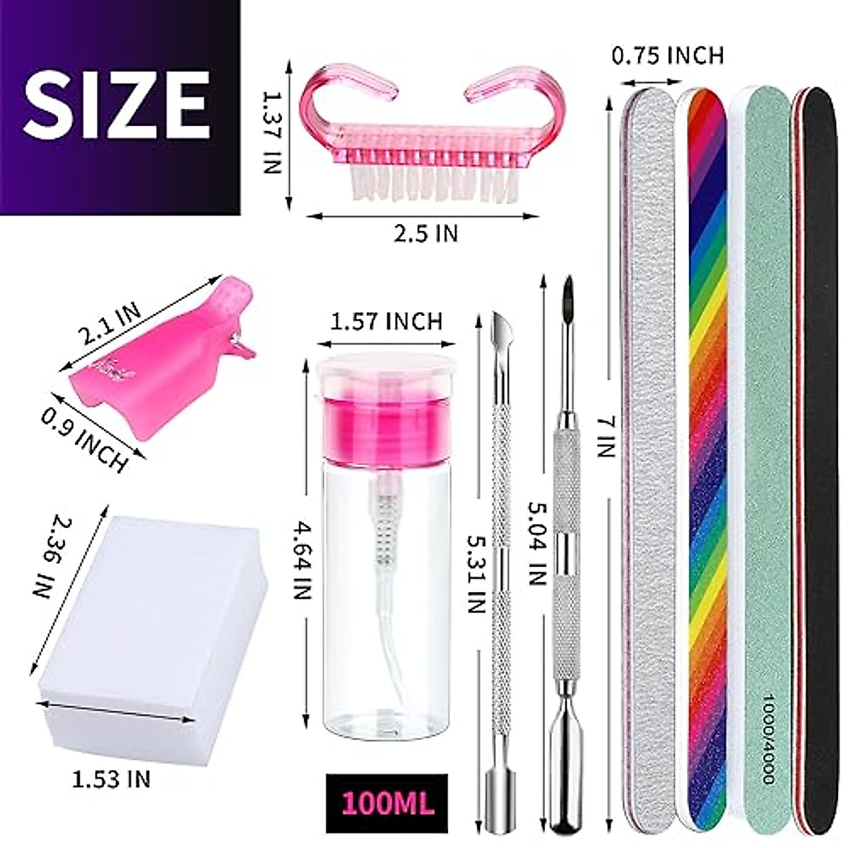 HNYYZL Gel Nail Polish Remover Tools Kit with 10 Plastic Nail Clip, 550 Lint Free Nail Wipes Cotton Pads, 100ml Nail Polish Remove Bottle, Nail File Grit 100/180, 1 Nail Brush, and 2 Cuticle Pusher