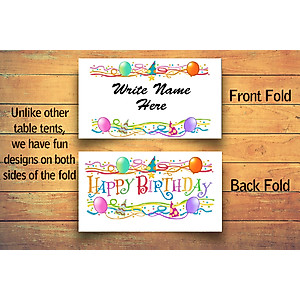 Stonehouse Collection Birthday Party Place Cards - 25 Happy Birthday Guest Seating Name Cards - Party Table Tents - Name Cards (Balloons & Confetti)
