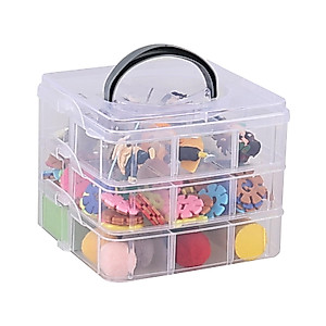 Bringer 3-Tier Small Clear Stackable Storage Container Box with Dividers-18 Compartments, Plastic Craft Storage Organizer Box, 2-Pack