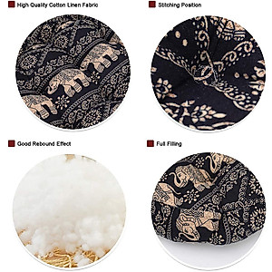 EGOBUY Meditation Cushion, Round Floor Seat Cushion Cotton Linen Sitting Pillow Yoga Pillow Tatami Mat for Home Decor Garden Party, 22x22 Inch, Black Elephant
