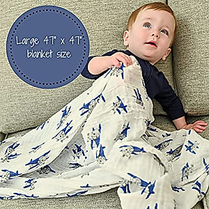 LollyBanks Muslin Swaddle Blanket for Baby Boy |Trucks, Airplanes, and Trains |100% Cotton |New Borns and Infants |Large 47 x 47 inches |Machine Washable